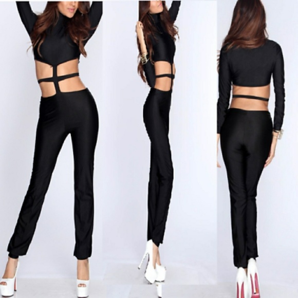 Pants & Jumpsuits | Sexy Black Mid Section Cut Jumpsuit Size Small ...